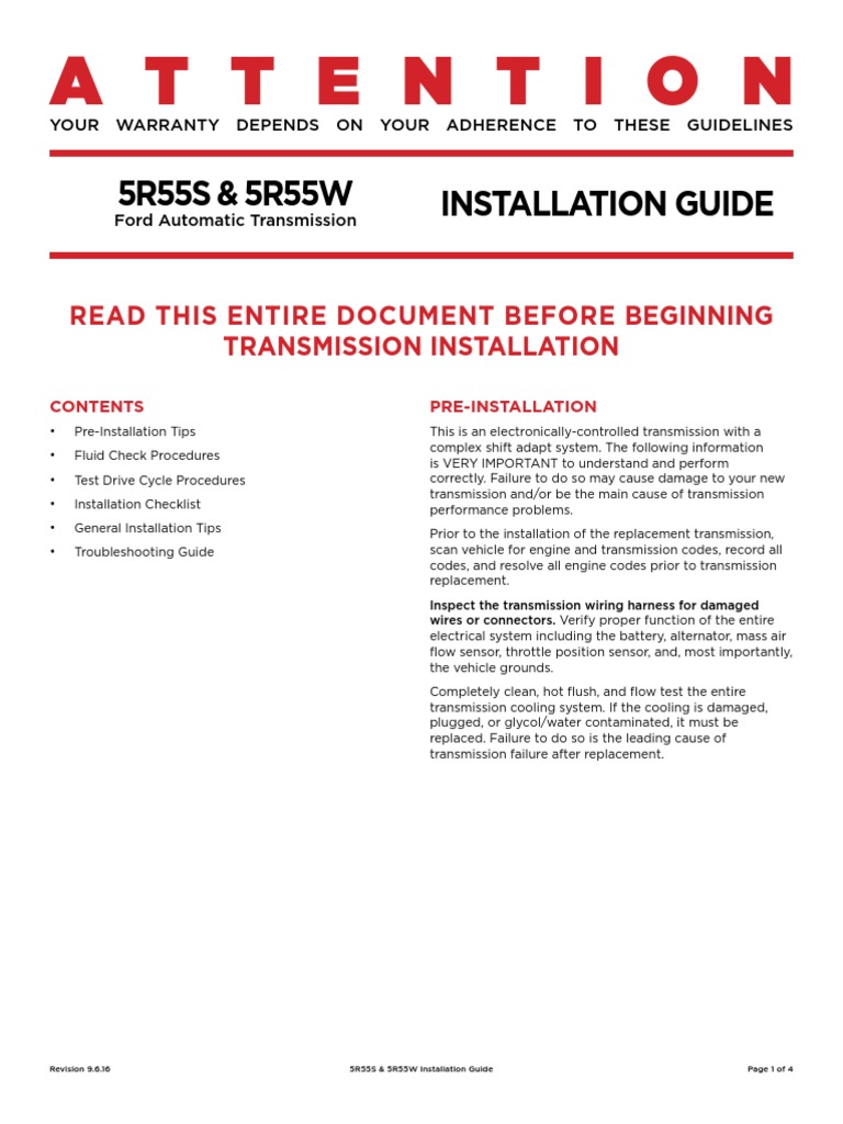 Install Guide - 5R55S & 5R55W | PDF | Transmission (Mechanics ...