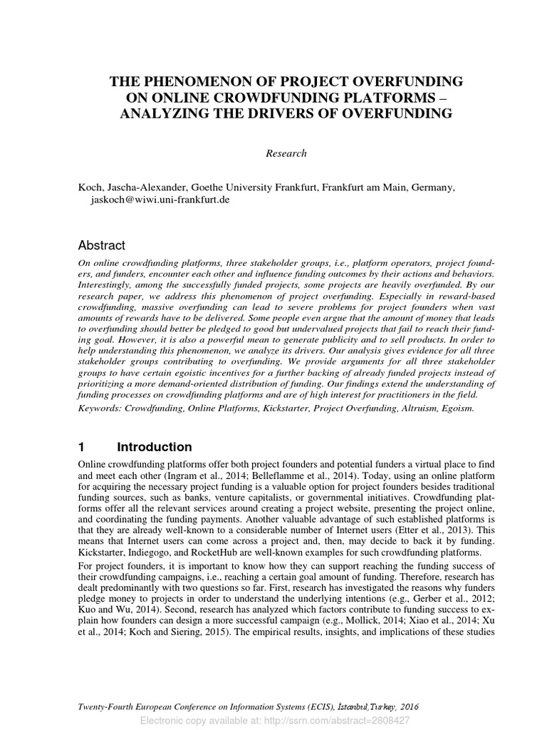 The Phenomenon of Project Overfunding On Online Crowdfunding Platforms ...