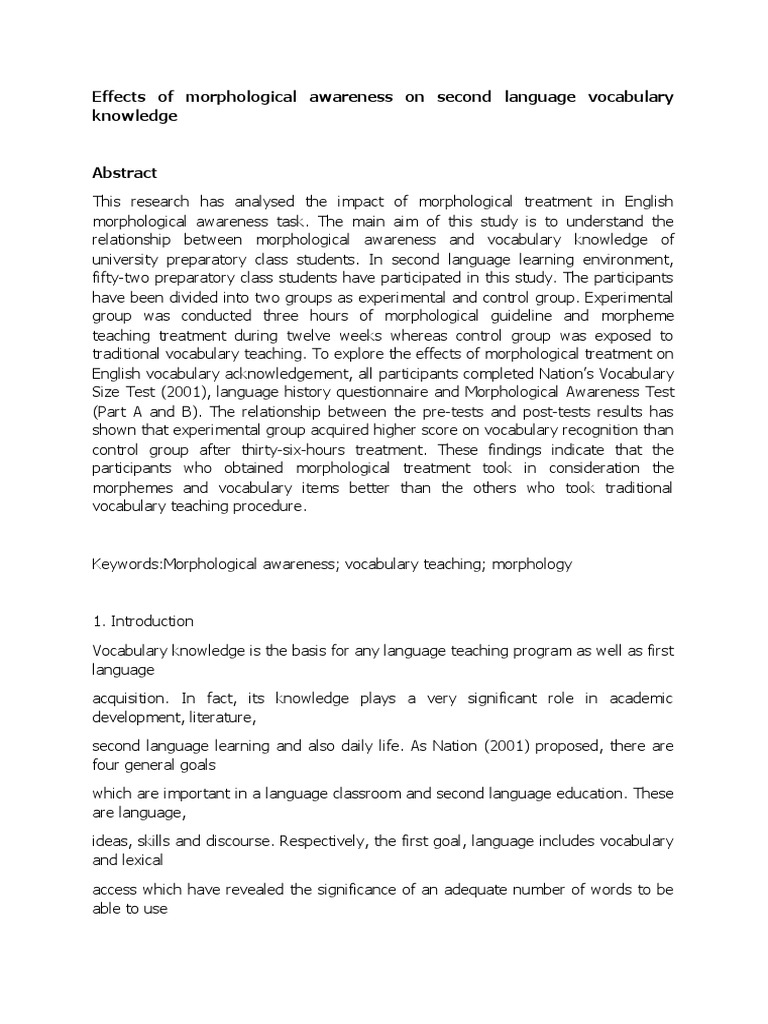 Morphological Awareness and Vocabulary Growth | PDF | Morphology ...
