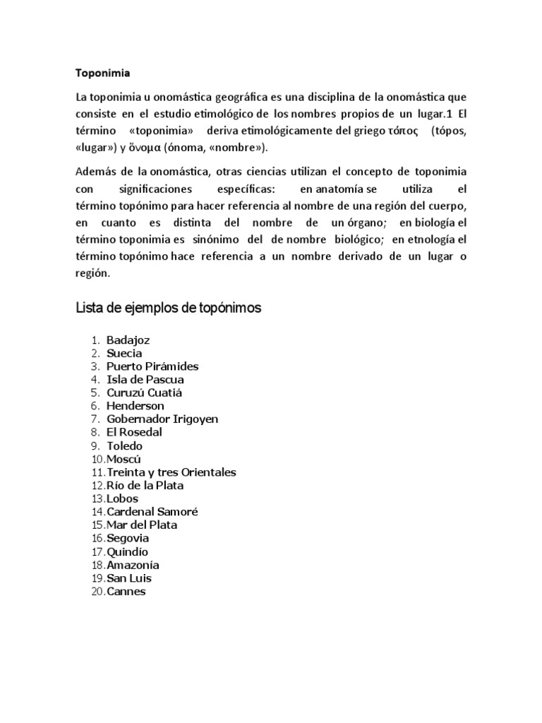 Definición y ejemplos de toponimia | PDF