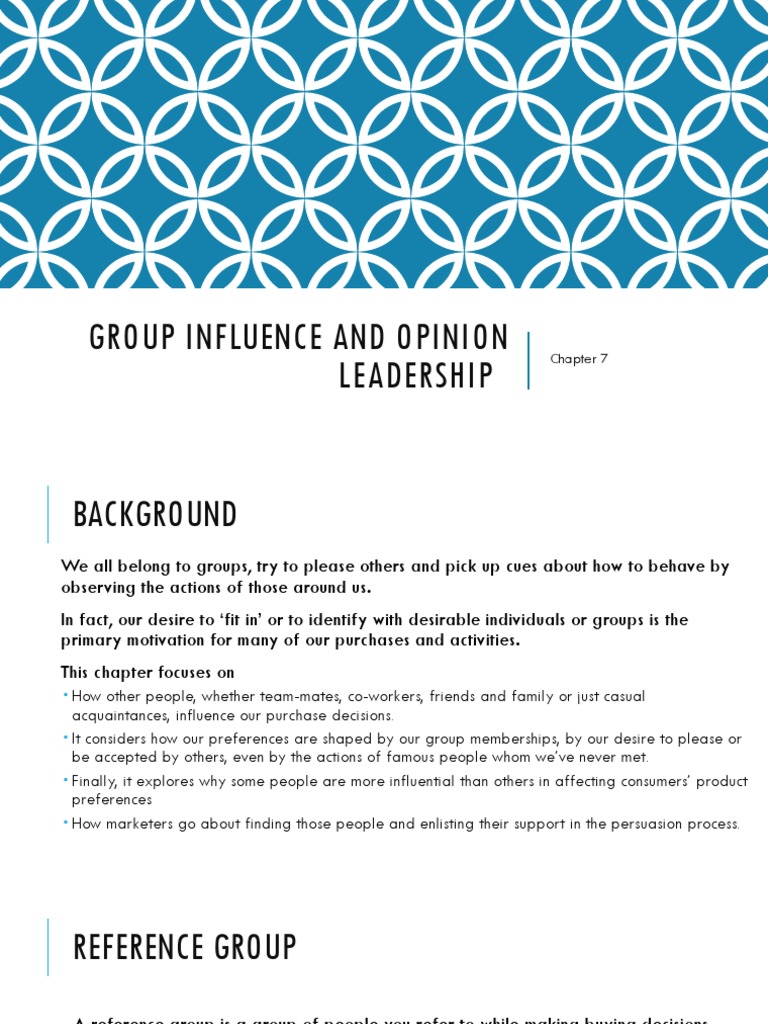 Chapter-7 Group Influence and Opinion Leadership | PDF | Conformity ...