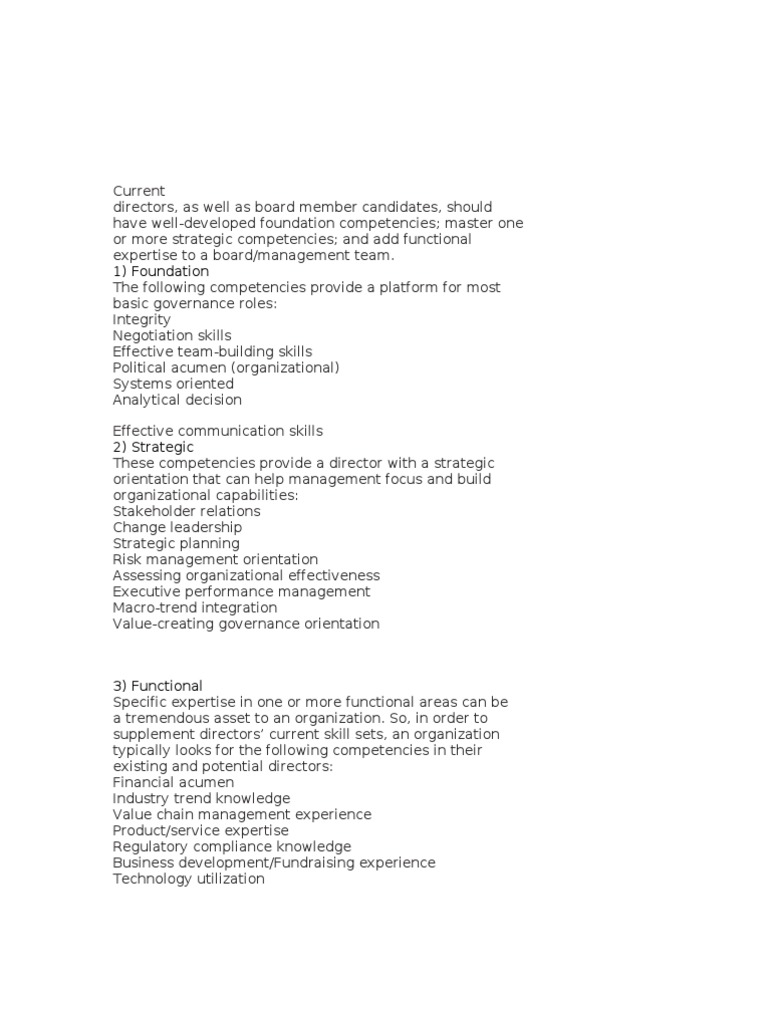 Essential Board Competencies for Directors and Candidates | PDF ...