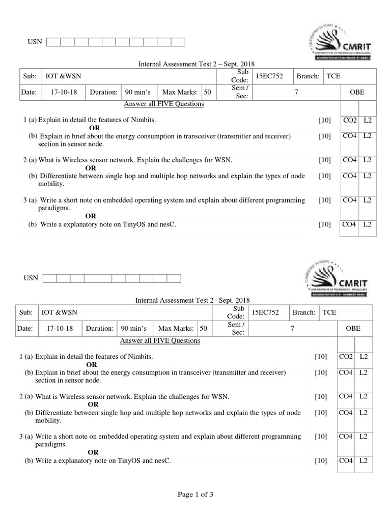 IAT-II Question Paper With Solution of 15EC752 IoT and Wireless Sensor ...