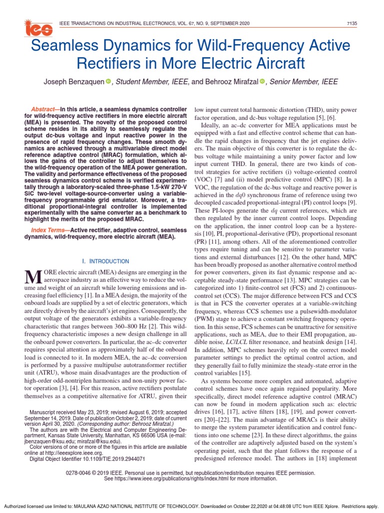 Seamless Dynamics For Wild-Frequency Active Rectifiers in More Electric Aircraft | PDF | Control ...