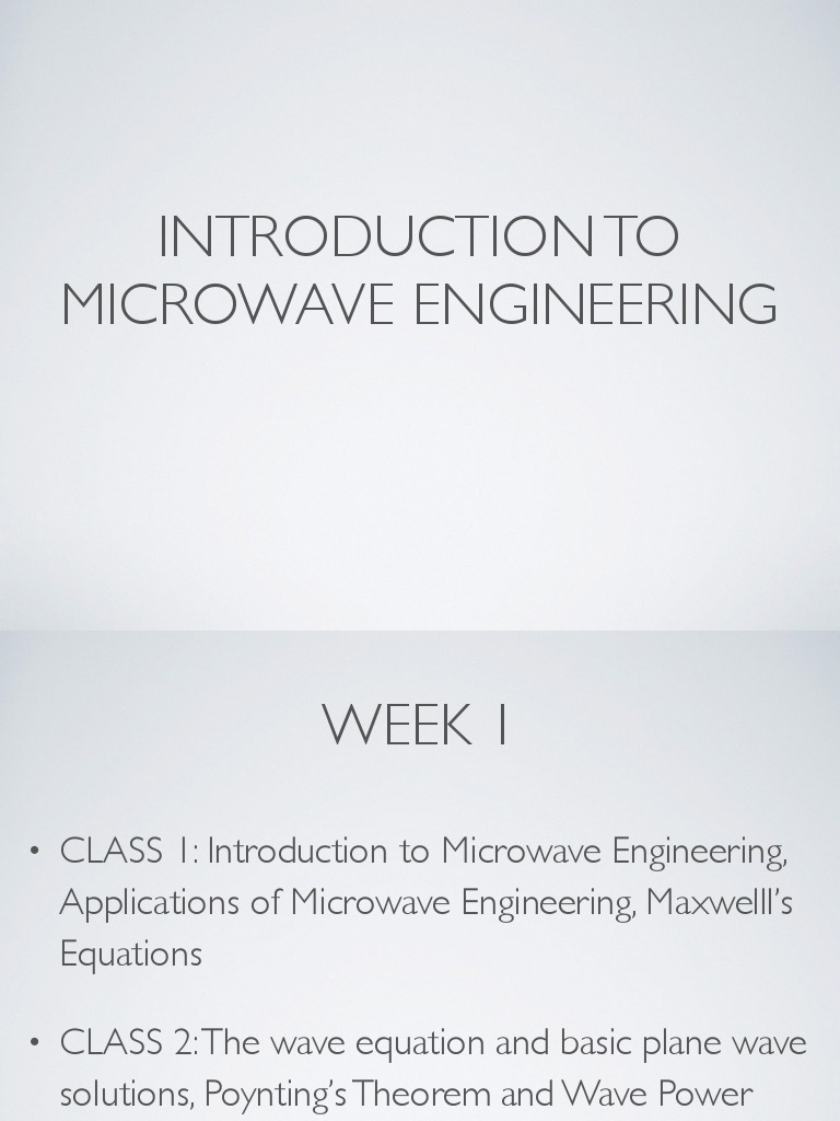 Introduction To Microwave Engineering | PDF | Waves | Electric Field