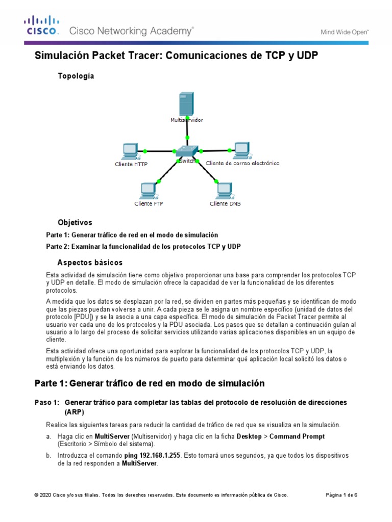 9 3 1 2 Packet Tracer Simulation Exploration Of Tcp And Udp Communication Pdf Protocolo De
