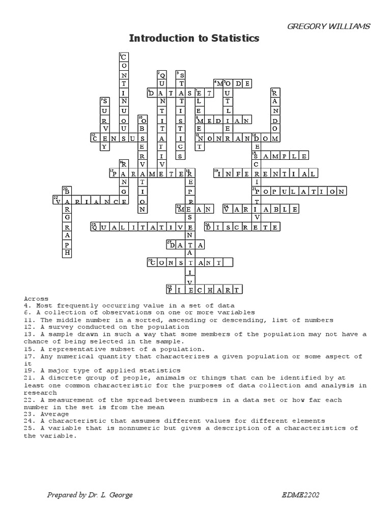 Introduction To Statistics Crossword SOLUTION | PDF | Statistics | Data