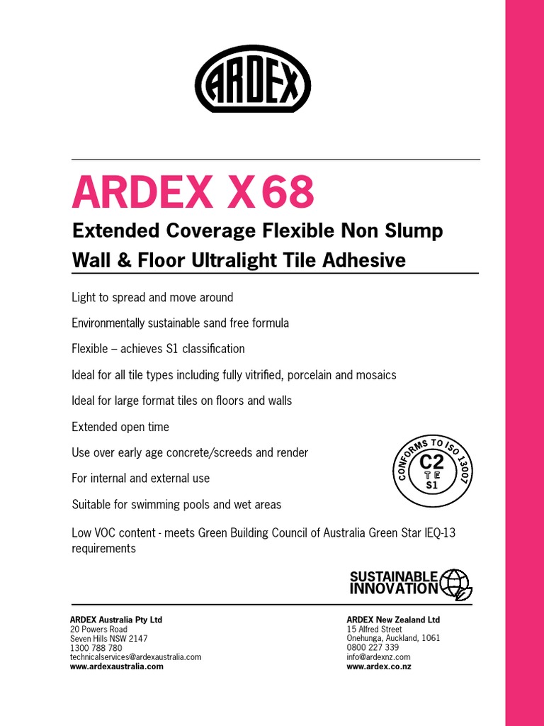 ARDEX X 68 Ultralight Adhesive Datasheet | Download Free PDF | Tile ...