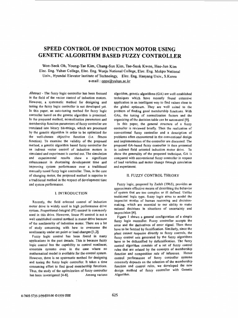 Speed Control of Induction Motor Using Genetic Algorithm Based Fuzzy Controller | PDF | Fuzzy ...