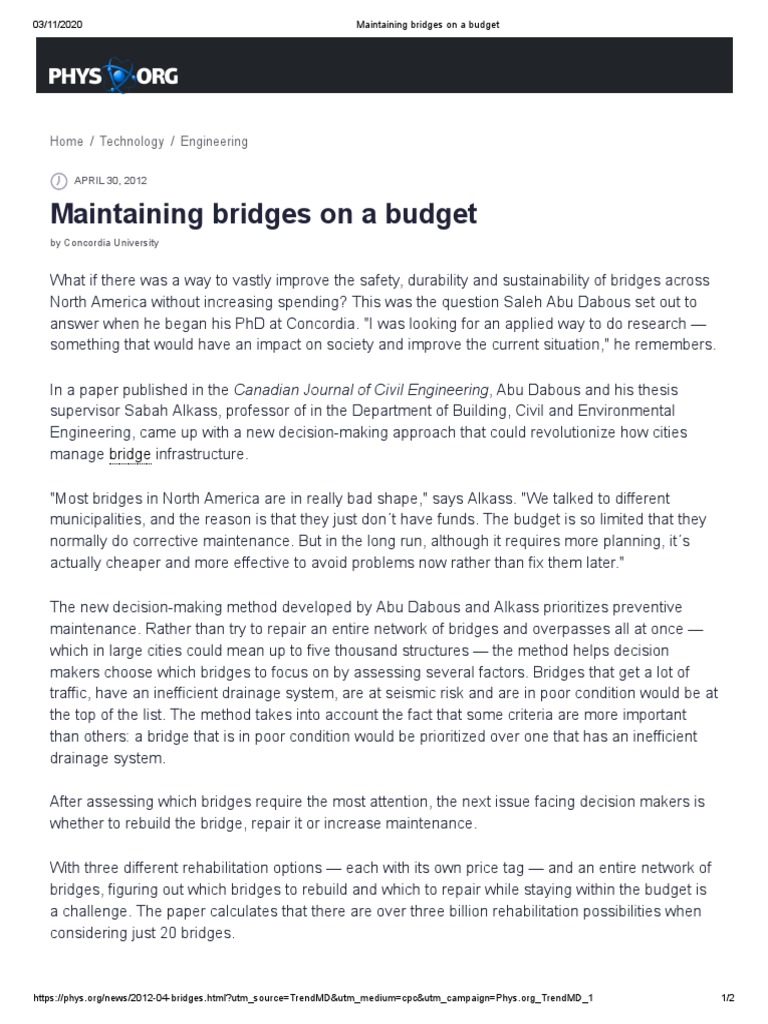 Maintaining Bridges On A Budget | PDF | Bridge | Decision Making