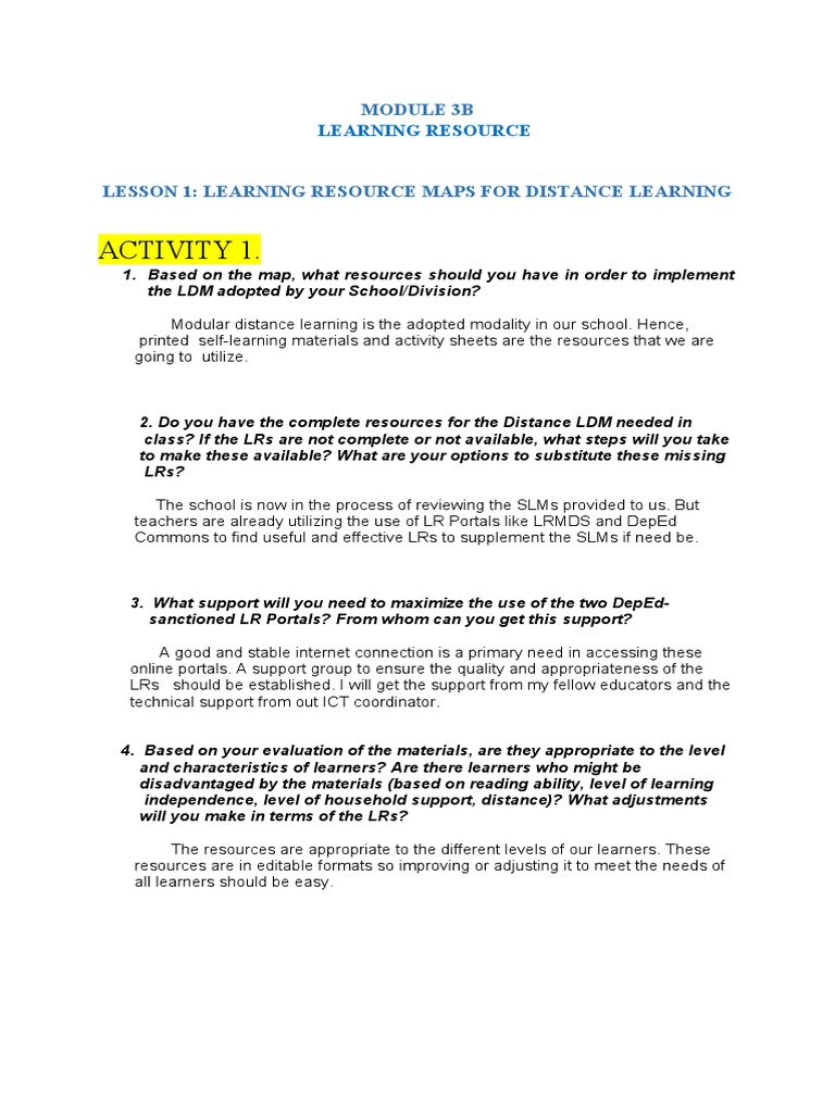 Lac Activity Module 3B | PDF | Educational Assessment | Learning