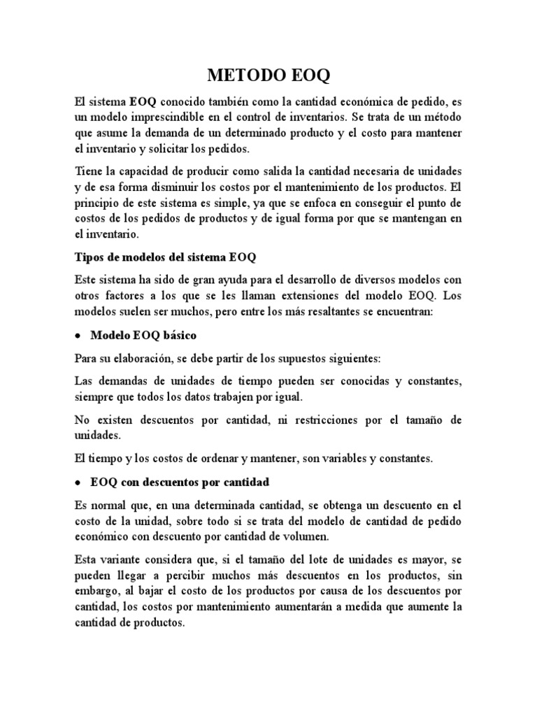 Metodo Eoq | PDF | Inventario | Business