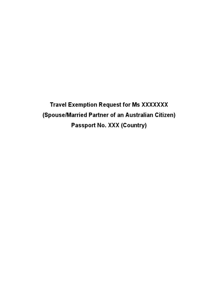 Travel Exemption Request For Spouse of Australian Partner Template ...