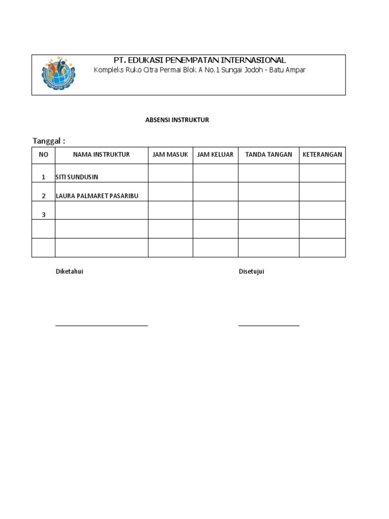 Absensi Instruktur Dan Peserta Training | PDF