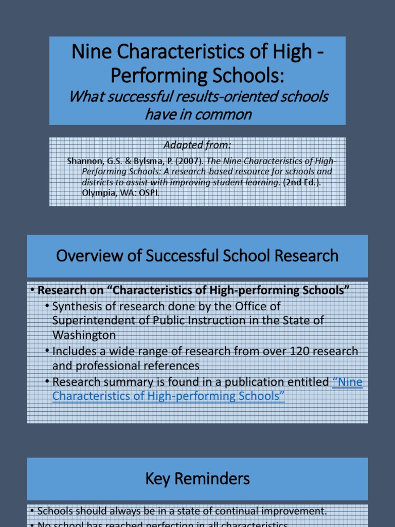 Nine Characteristics of High Performing Schools Presentation | PDF ...