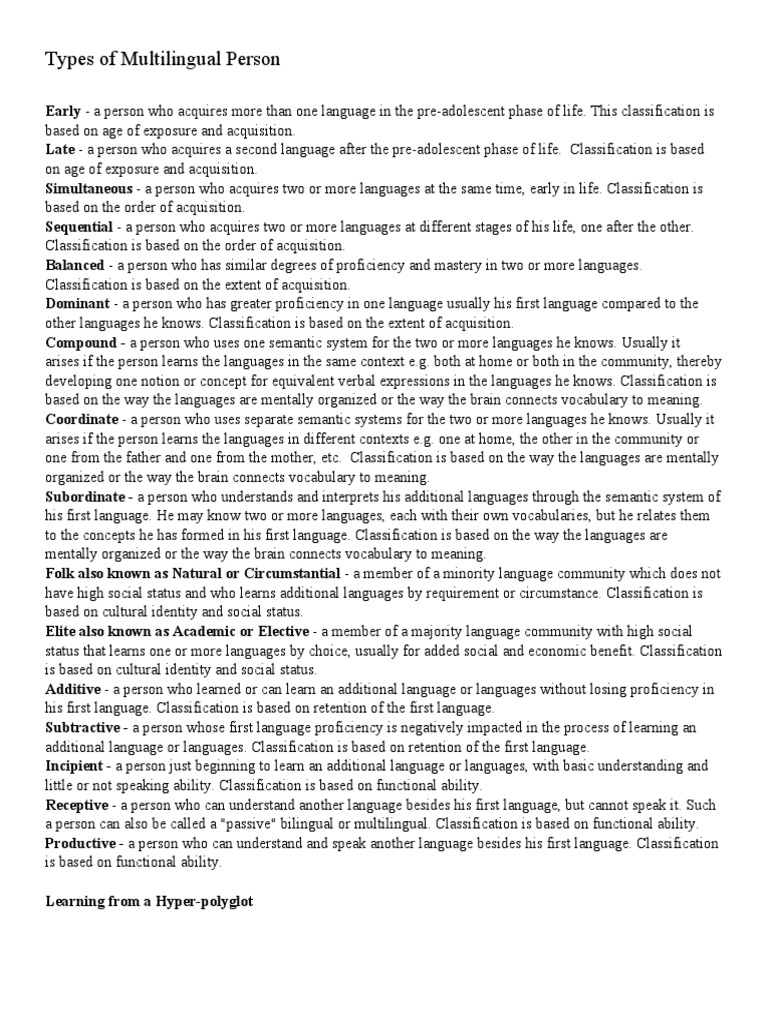 Types of Multilingual Person | PDF | Second Language Acquisition ...