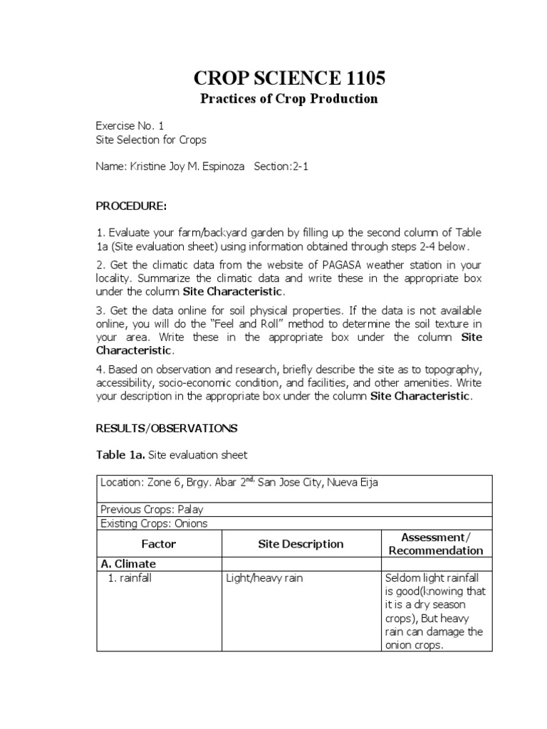 Site Evaluation for Crop Selection | PDF | Rain | Soil