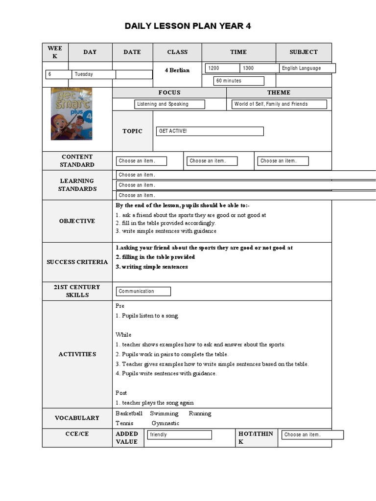 Contoh RPH Bahasa Inggeris Tahun 4 | PDF | Lesson Plan | Pedagogy