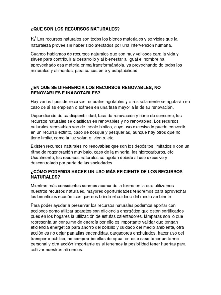 Recursos Naturales: Tipos y Uso Eficiente | PDF