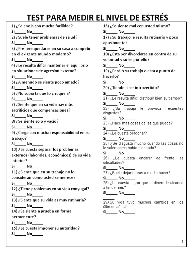 Tes para Medir El Nivel de Estrés | PDF | Estrés (biología) | Ciencias ...