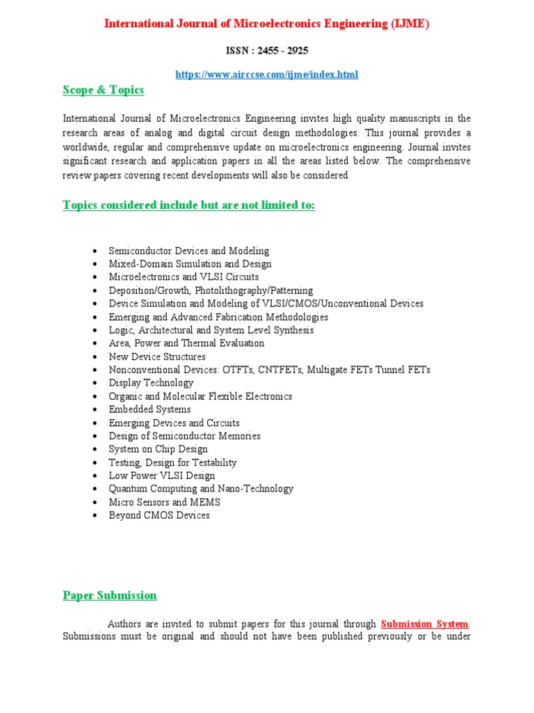 International Journal of Microelectronics Engineering (IJME) | PDF | Computers | Technology ...