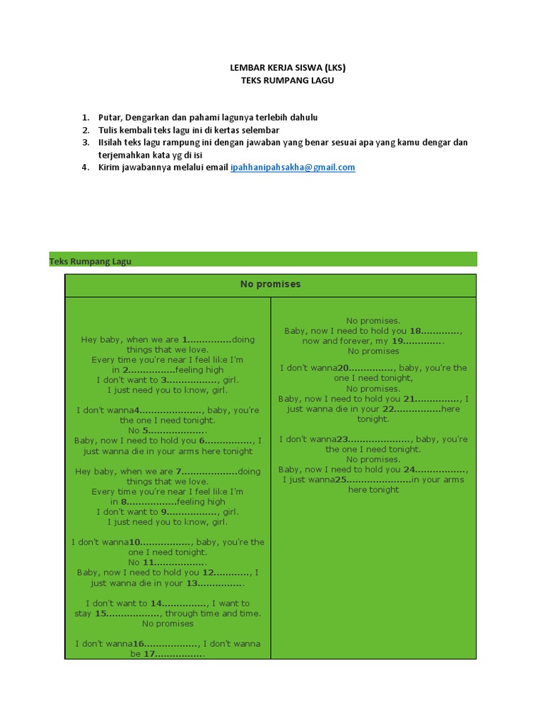 Lembar Kerja Siswa (LKS) Teks Rumpang Lagu | PDF