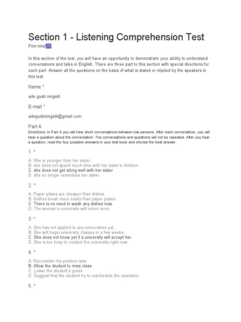 Section 1 - Listening Comprehension Test | PDF | Foods