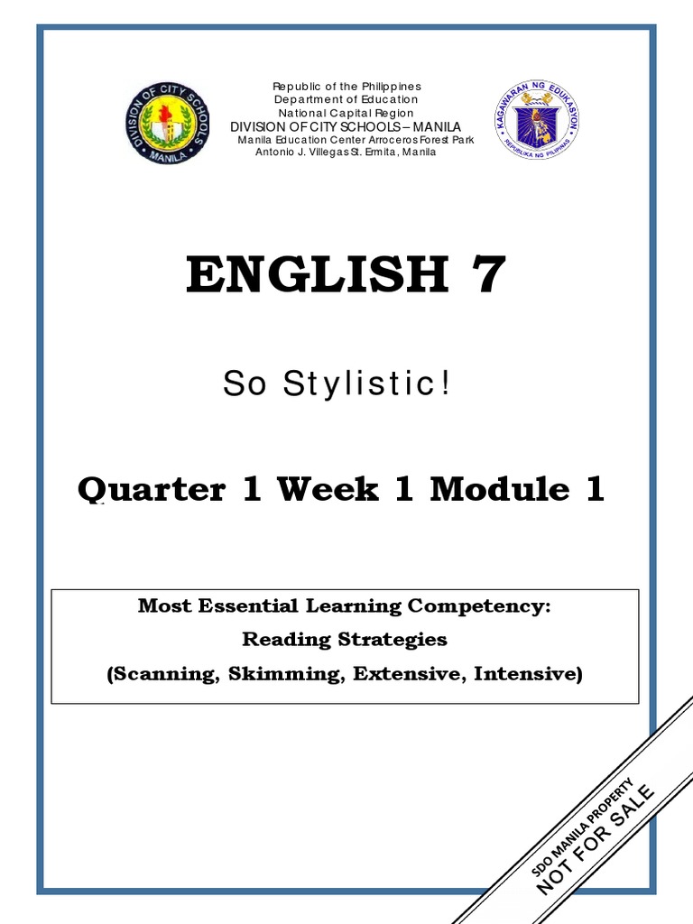 English 7: Quarter 1 Week 1 Module 1 | PDF | Speed Reading | Communication