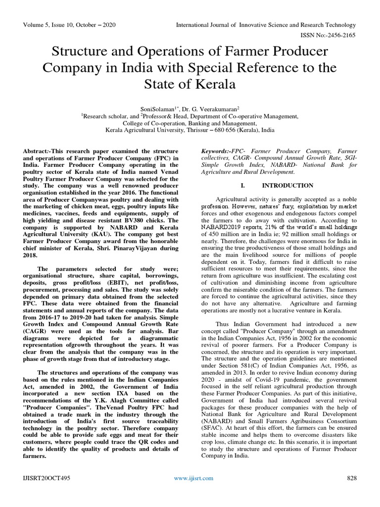 Structure and Operations of Farmer Producer Company in India With ...