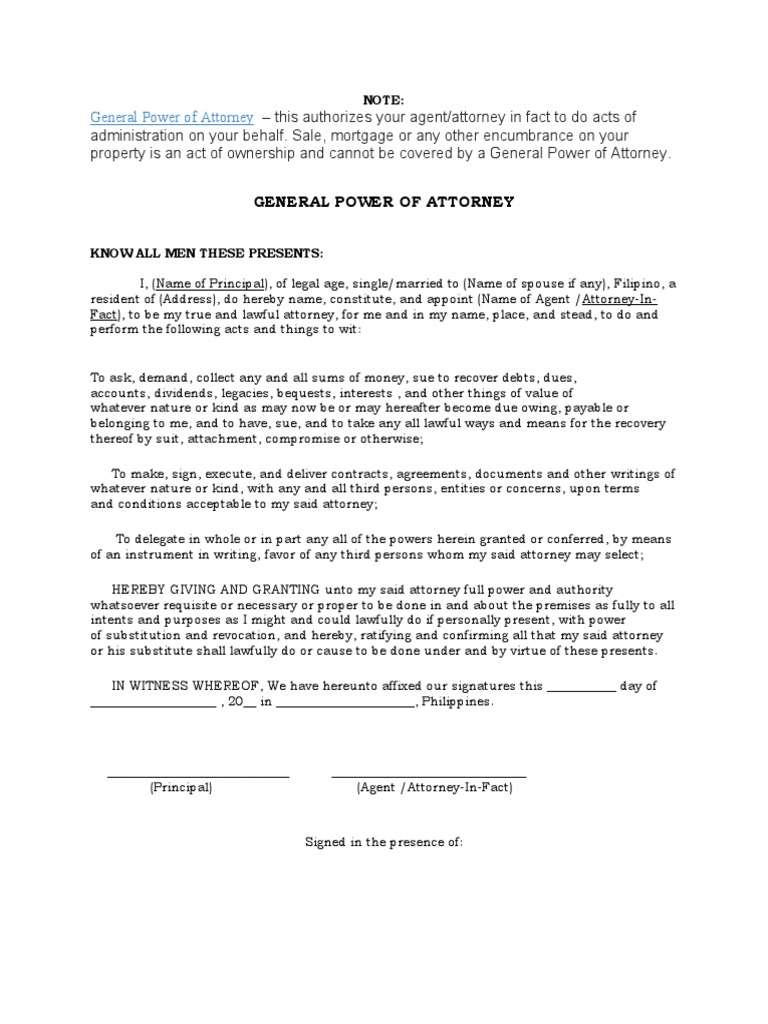 GENERAL POWER OF ATTORNEY - Sample 2 | PDF | Power Of Attorney | Lawyer