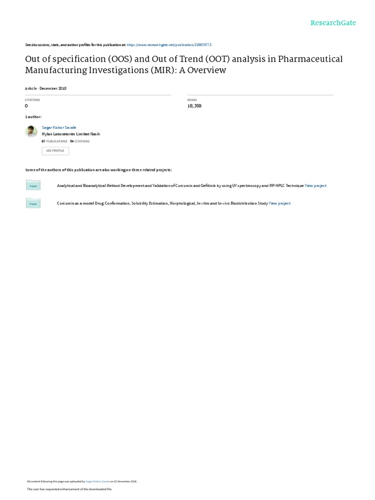 Out of Specification (OOS) and Out of Trend (OOT) Analysis in ...