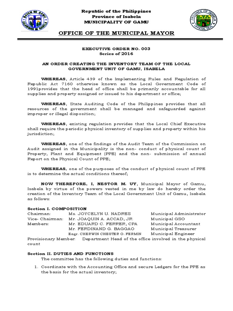 Eo For Inventory Committee PDF | PDF | Public Law | Government