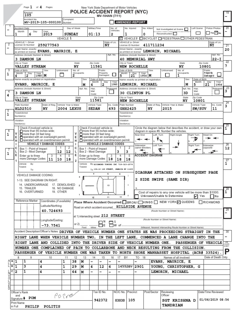 Police Accident Report (Nyc) : MV-104AN (7/11) | PDF | New York City ...