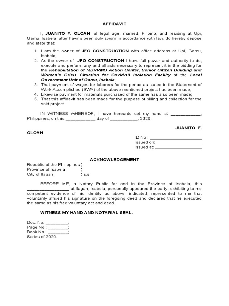 Contractor's Affidavit of Payment | PDF | Law