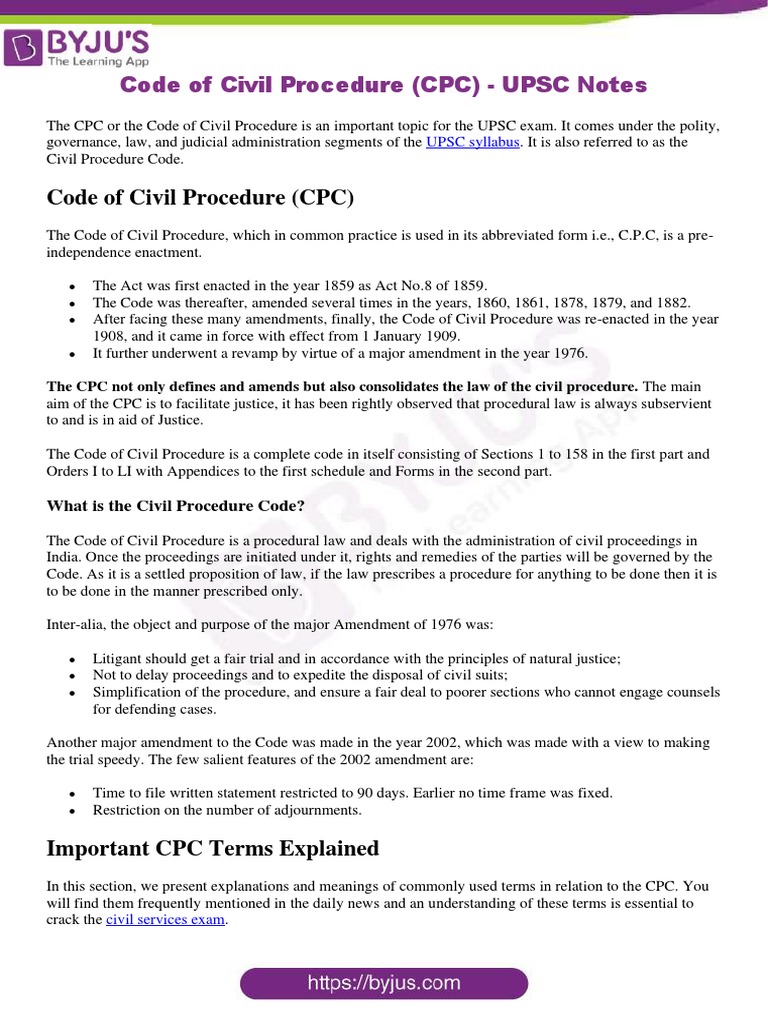 Code of Civil Procedure (CPC) | PDF | Lawsuit | Judgment (Law)