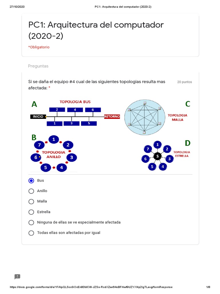 PC1 - Arquitectura Del Computador (2020-2) | PDF | Modelo osi | Red de computadoras