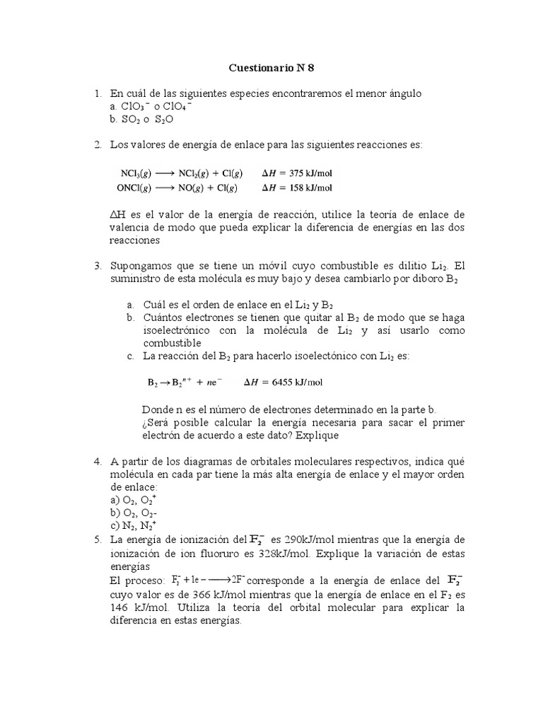 Cuestionario N 8 TOM TEV | PDF