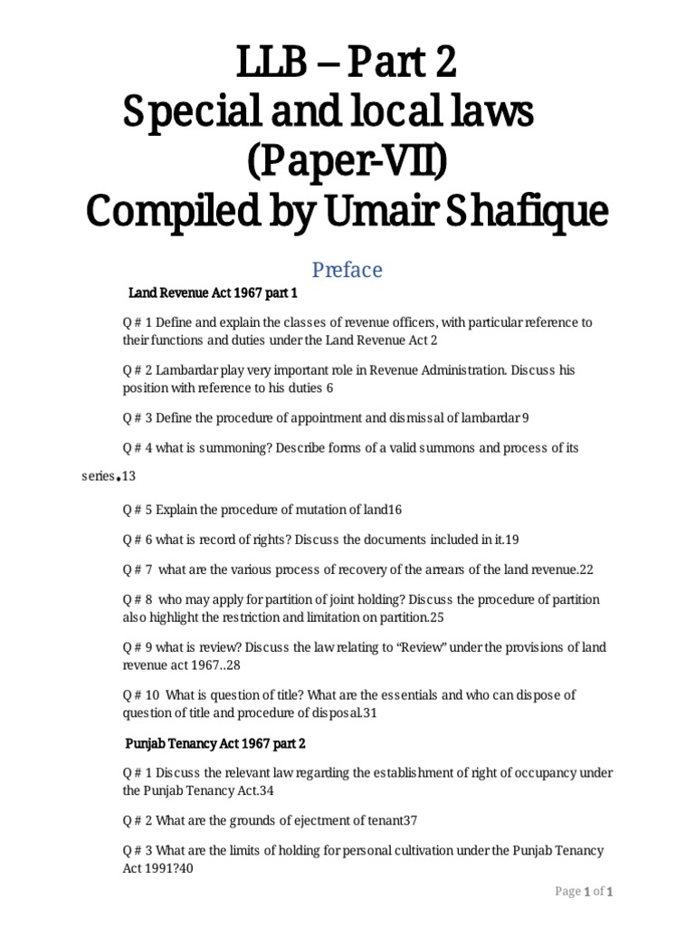 Special and Local Laws in Pakistan | PDF