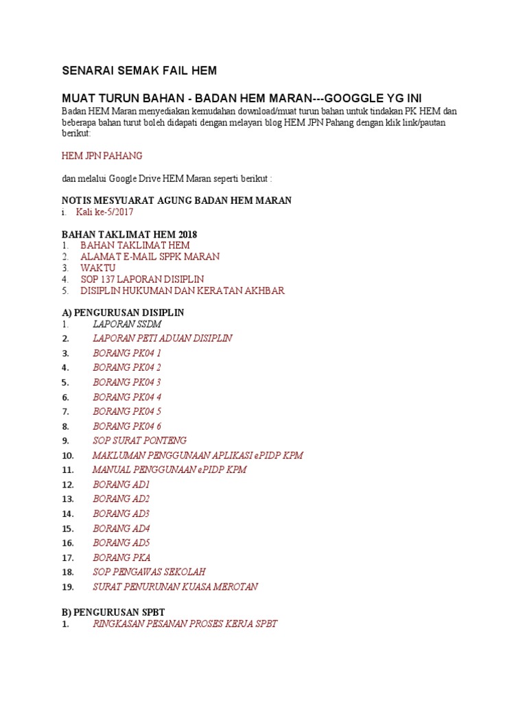 Senarai Semak Fail Hem | PDF