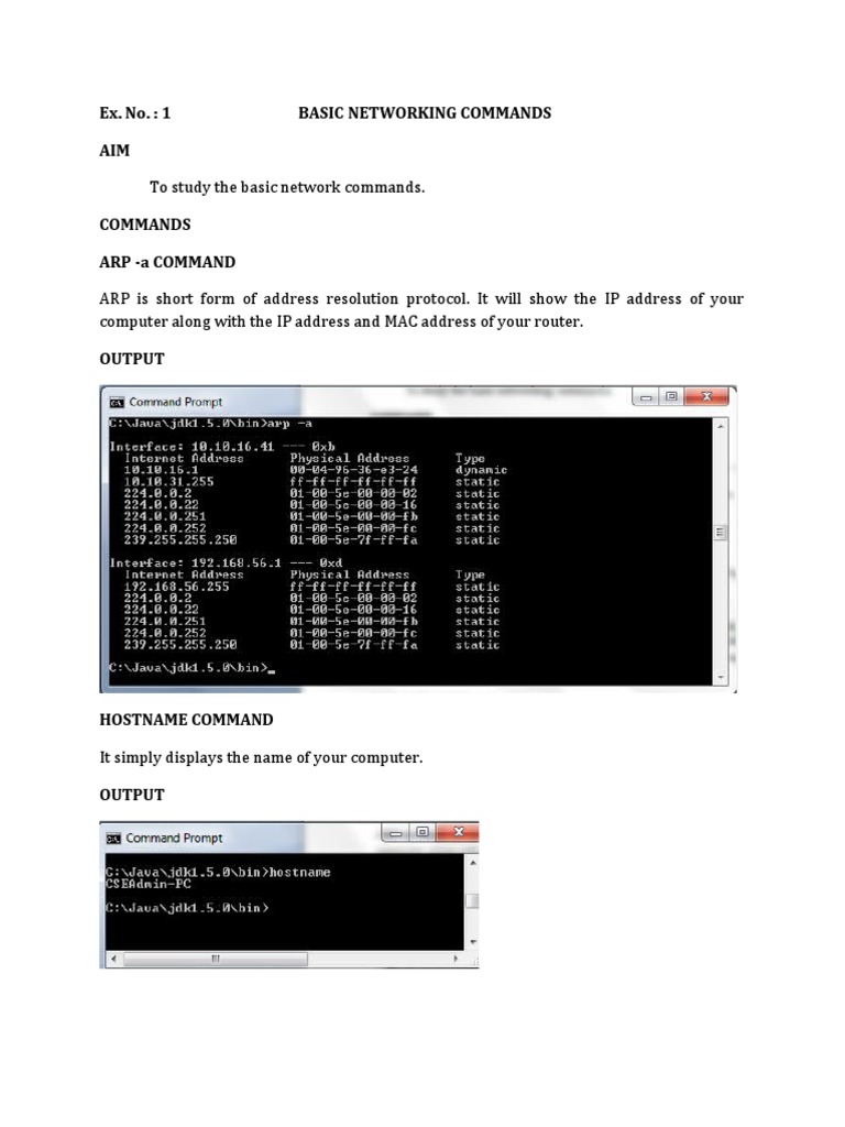 Ex. No.: 1 Basic Networking Commands AIM | PDF | World Wide Web ...
