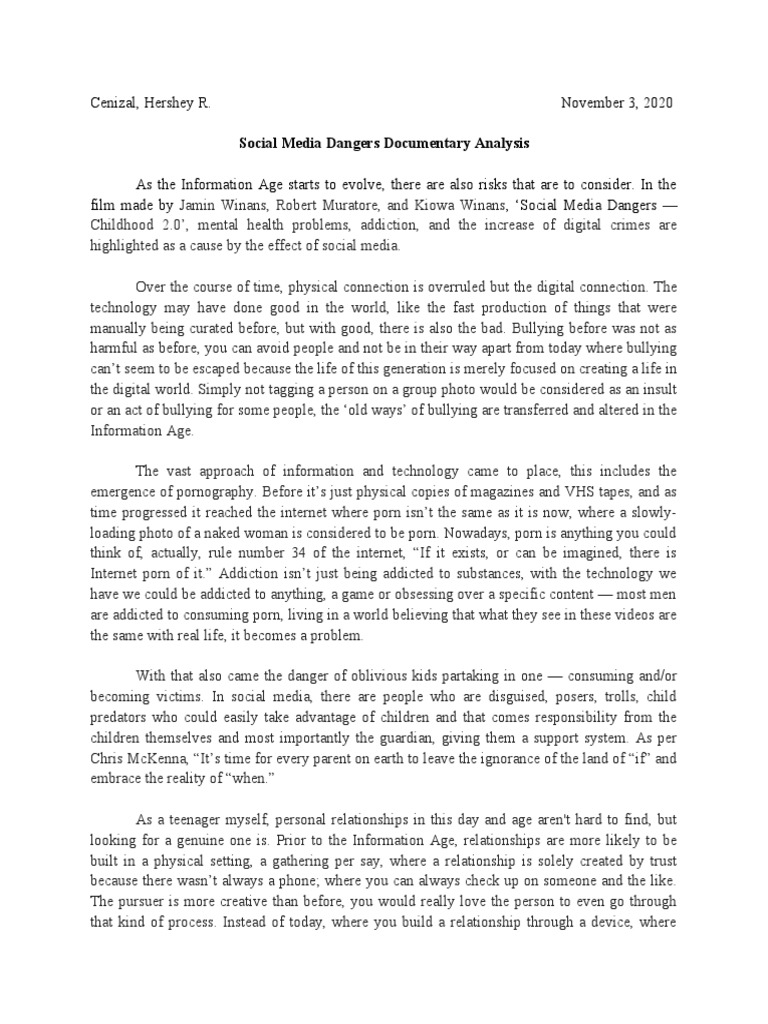 Social Media Dangers Documentary Analysis | PDF | Cyberbullying ...