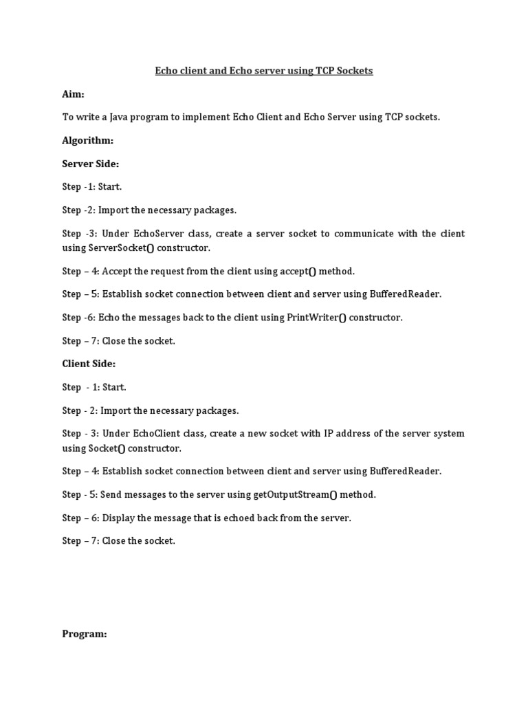 Java TCP Echo Client and Server | PDF | Network Socket | Transmission Control Protocol