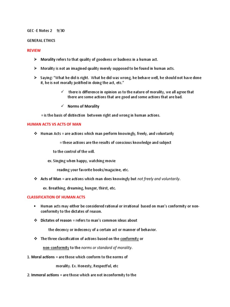 GEC E Notes 1 General Ethics | PDF | Morality | Conscience