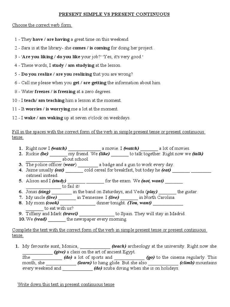 Present-Simple-Vs-Present-Continuous Test | PDF
