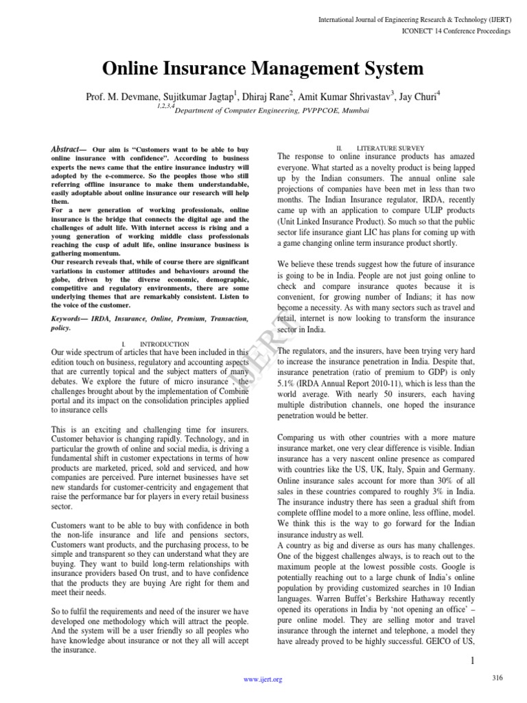 Ijert Ijert: Online Insurance Management System | PDF | Online And ...