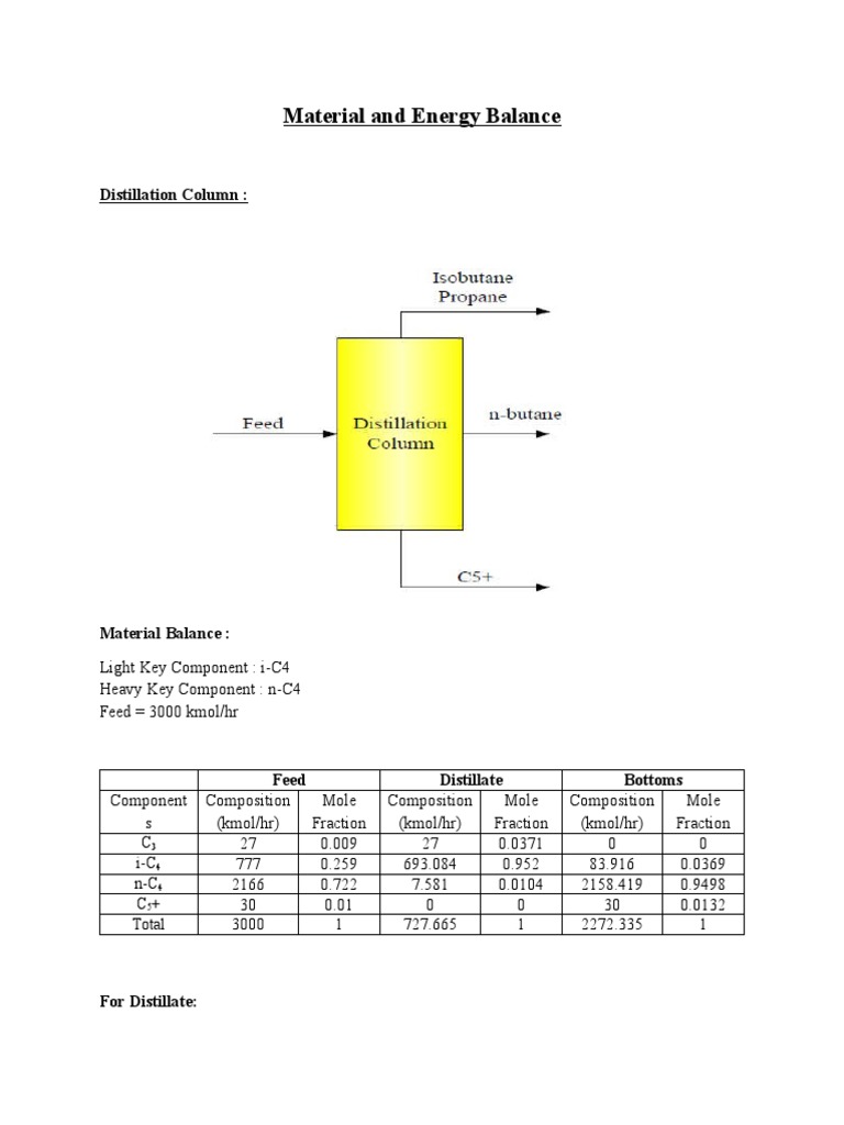 Distillation Column Energy & Material Balance | PDF | Distillation ...