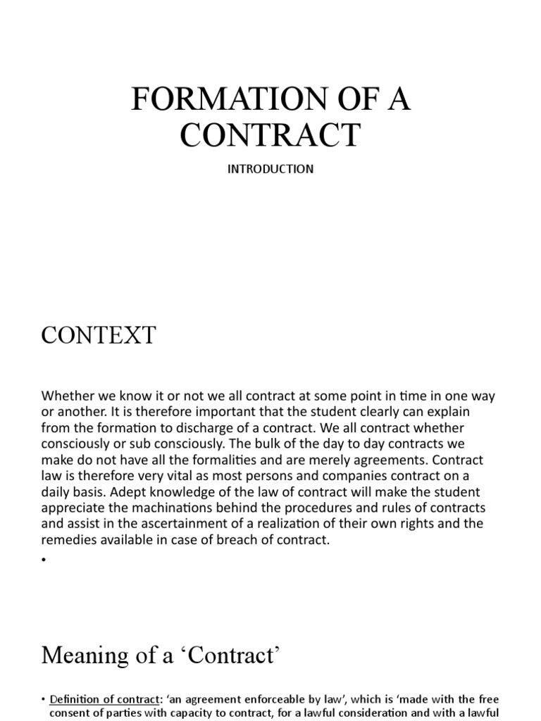 Formation of A Contract - Introduction | PDF | Guarantee | Contract Law