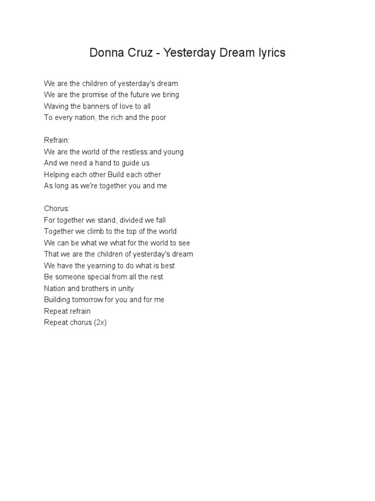 Donna Cruz - Yesterday Dream Lyrics | PDF