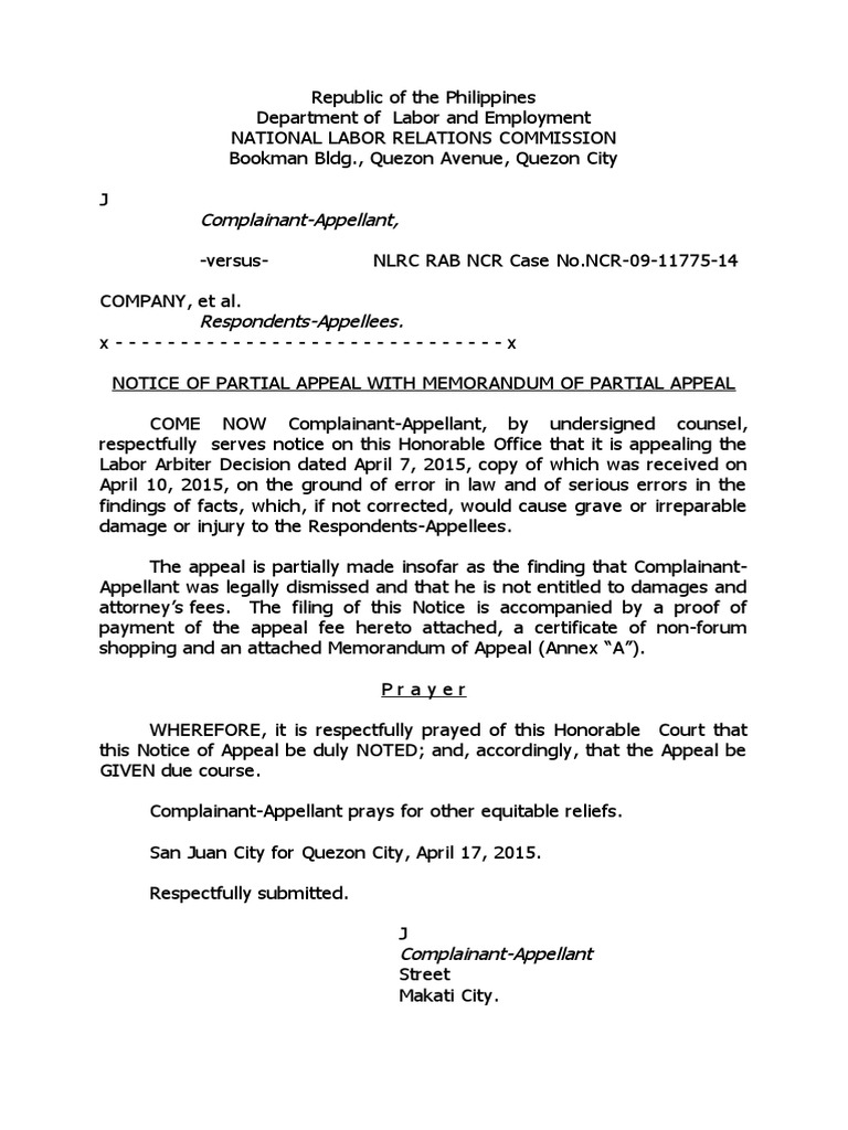 Notice of Appeal With Memorandum of Appeal | PDF | Appeal | Affidavit