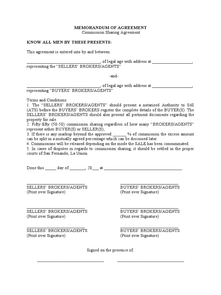 MOA - Commission Sharing | PDF | Notary Public | Private Law